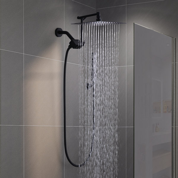 QMLALA 10 Inch All Metal Rain Shower Head with Handheld Combo Push Button Switches | Wayfair